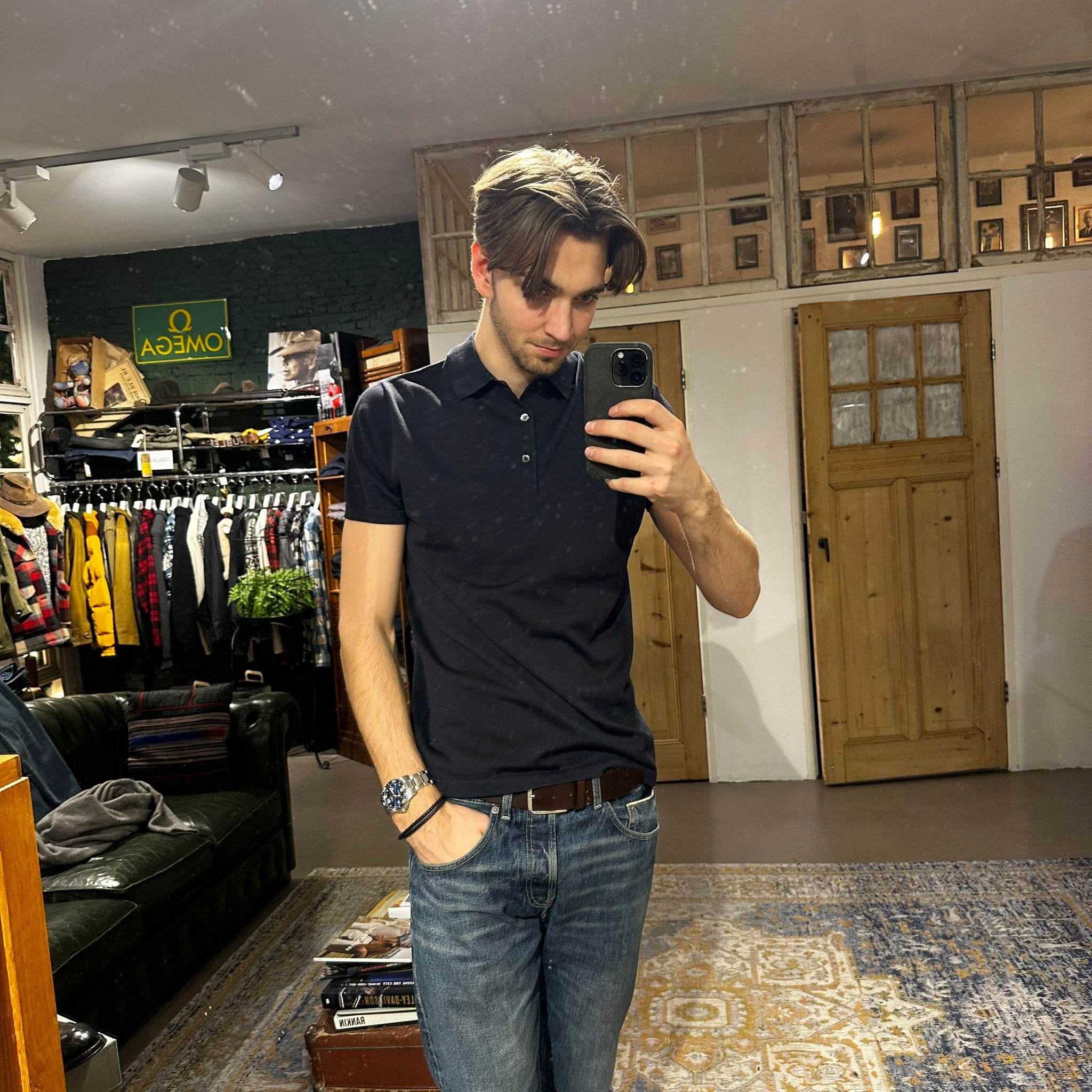 ASPESI Cotton Polo Midnight Blue - White